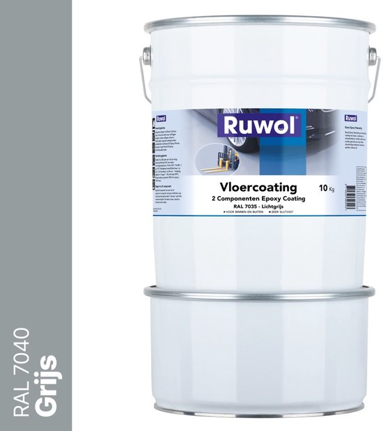 Ruwol 2K Epoxy Vloercoating Grijs (RAL 7040) 10 kg | bol