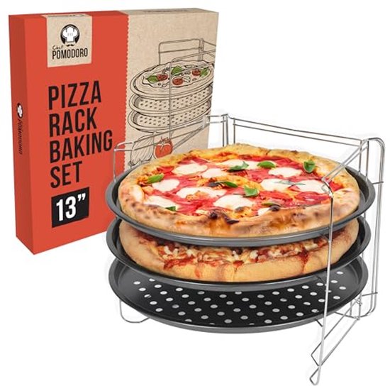 Pizza bakset met 3 geperforeerde pizzapannen en rek - 33 cm (13 inch) | bol