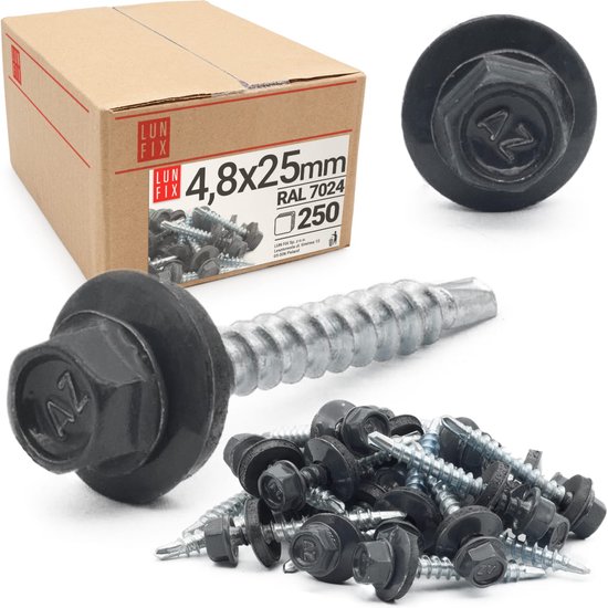 LUN FIX - Dakpanplaatschroeven 4,8x25 zelfborende schroeven RAL 7024 ...