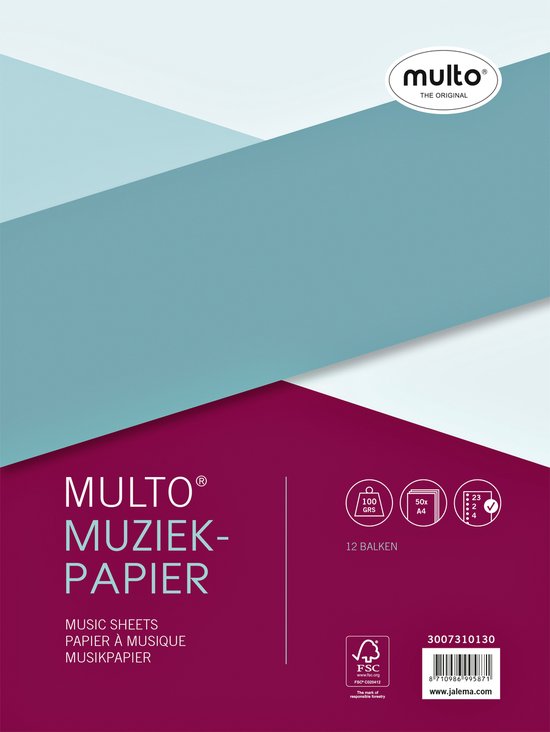 Multo Muziekpapier A4 - Notenbalk papier 23-gaats - 50 vel | bol