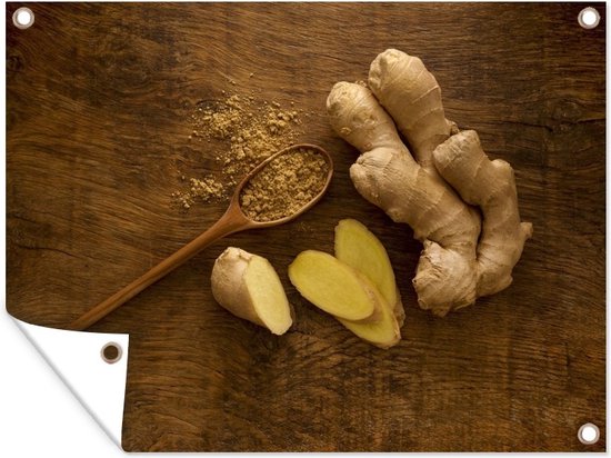 Tuin decoratie Plankje met gember en gemberpoeder - 40x30 cm - Tuindoek ...