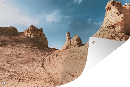 Muurdecoratie Bandensporen in de woestijn - 180x120 cm - Tuinposter ...