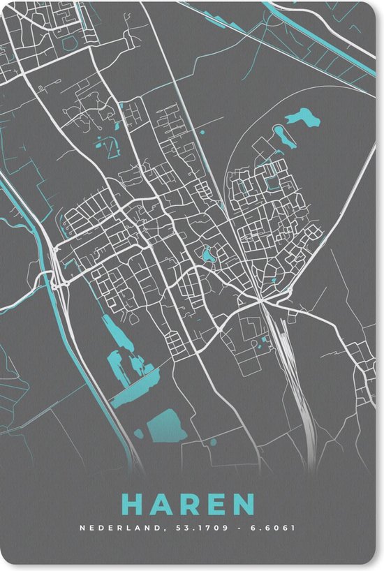 Plattegrond - Haren - Grijs - Blauw - Stadskaart | bol.com