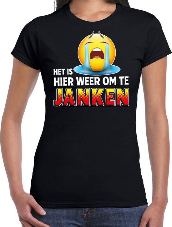 Funny emoticon t-shirt het is hier weer om te janken zwart voor dames ...