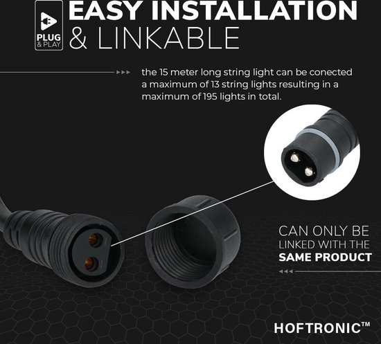 HOFTRONIC Prikkabel - 15 meter - 15 E27 fittingen (excl. lichtbron ...