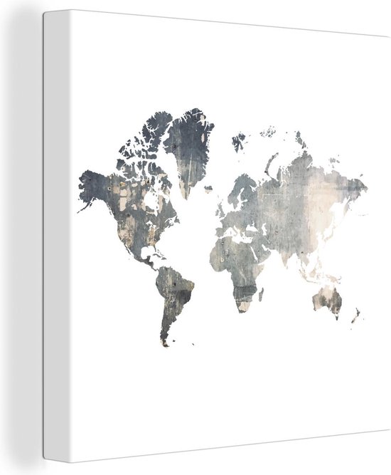 Canvas Wereldkaart - 20x20 - Wanddecoratie Wereldkaart - Blauw - Wit ... Canvas Wereldkaart - 20x20 - Wanddecoratie Wereldkaart - Blauw - Wit ...