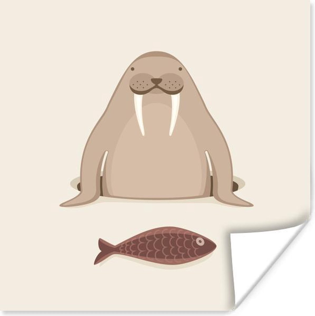 Une illustration d'un morse avec un poisson poster 100x100 cm - Tirage ...