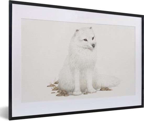 Fotolijst incl. Poster - tekening van een poolvos - 60x40 cm ...