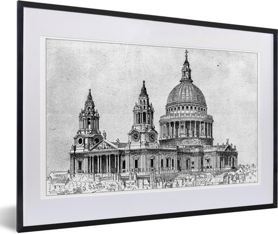 Fotolijst incl. Poster - Een vintage tekening van de St Paul's ...
