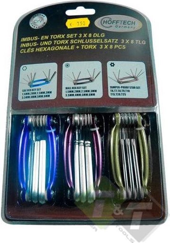 Inbus- en torx set 3 x 8 delig, diverse maten | bol