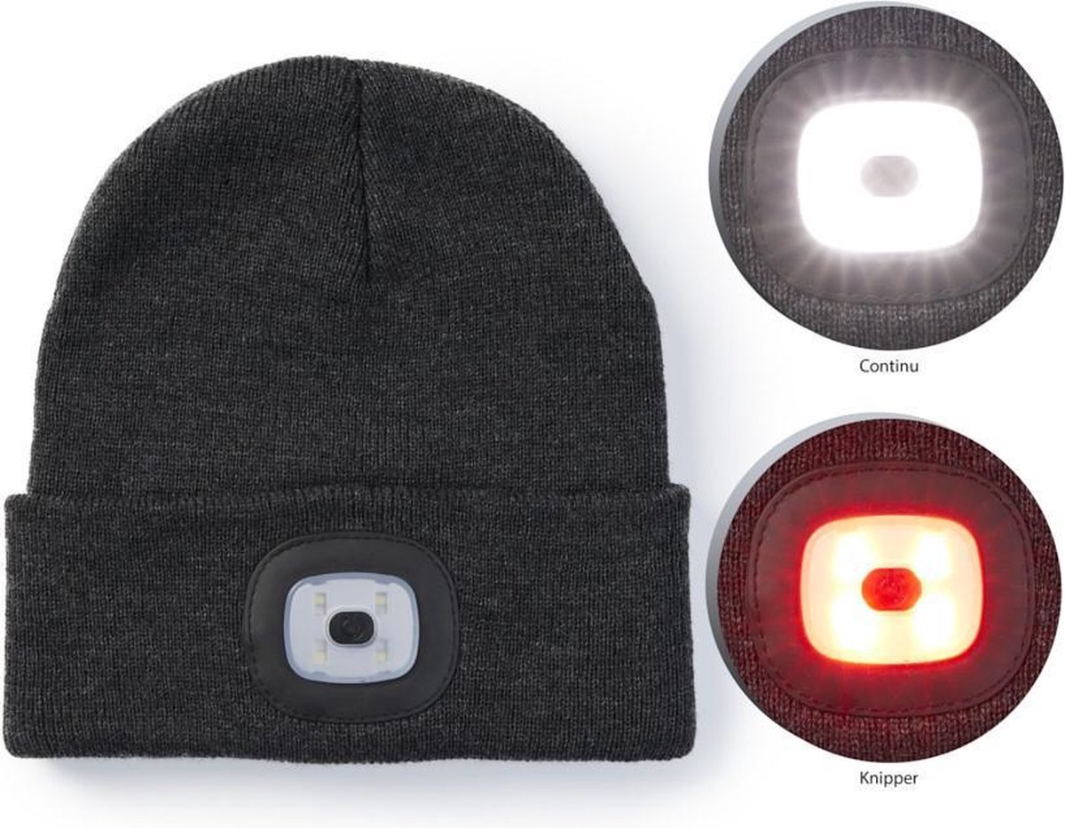 TECHNOSMART Muts met LED Verlichting – Grijze Beanie – Unisex – One ...