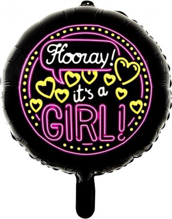 Helium ballon Hooray it's a Girl Neon | 46cm | bol