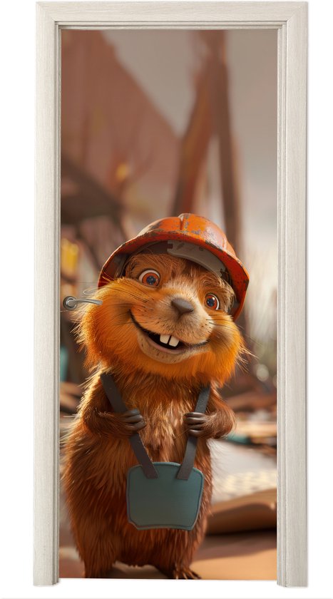 Deurposter 95x235 cm - Deursticker Bever - Bouw - Bouwhelm - Dier ...