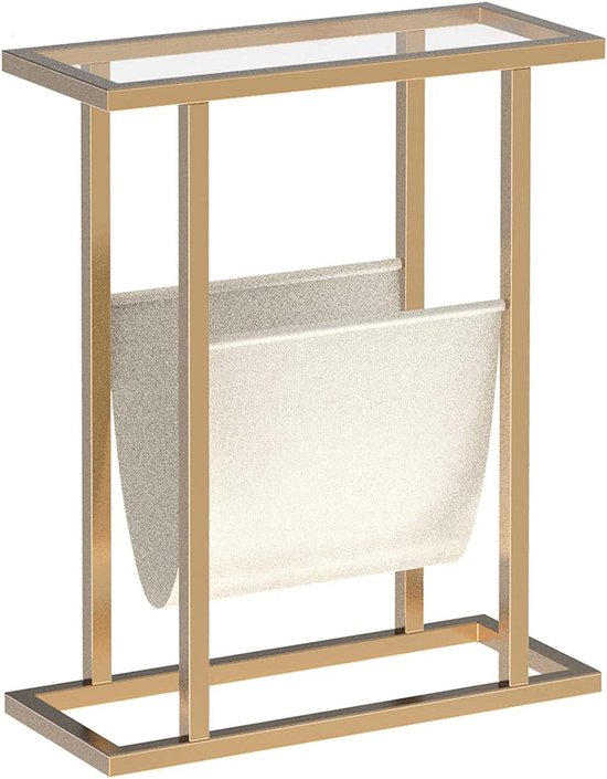 Smal Gouden Bijzettafel - Ruimtebesparend - 1 stuk - Goud - Gehard glas ...
