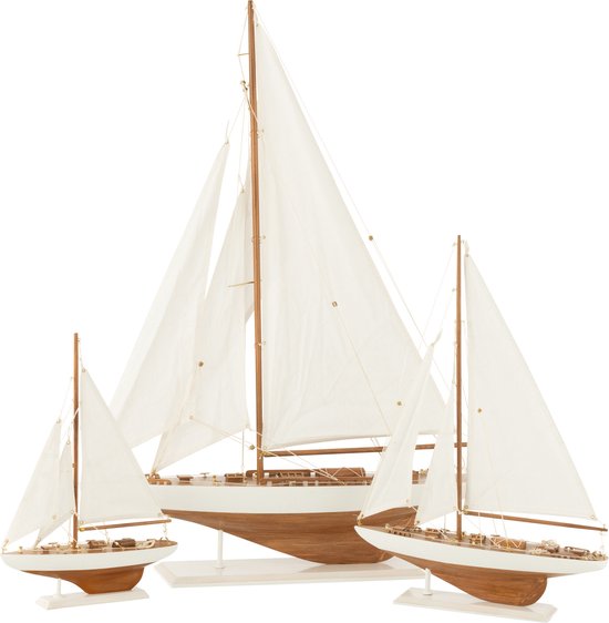 J-Line decoratie Zeilboot - hout - naturel/wit - large | bol