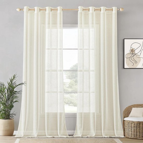 Vitrage Linnen Voile - Modern Elegant - Set van 2 - Ivoorwit - 140 x ...