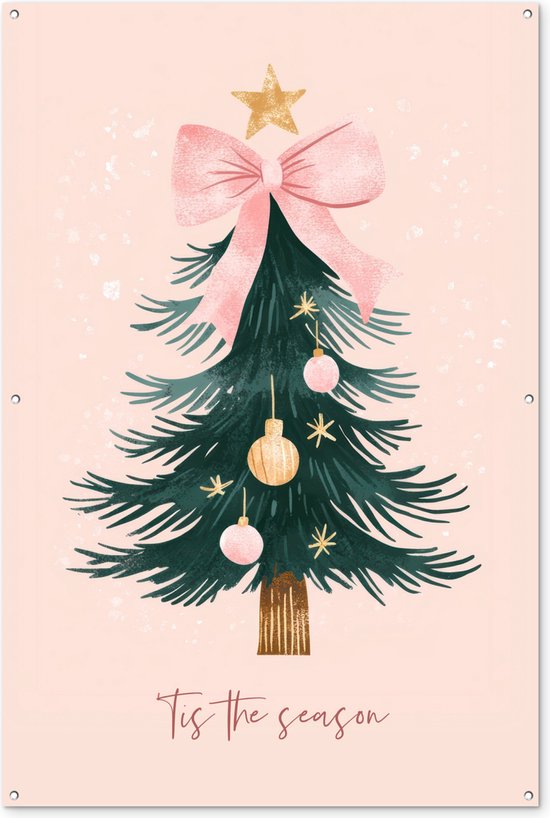 Tuinposter 120x180 cm - Tuindecoratie Christmas Season - Kerst - Kerstboom - Roze -... | bol