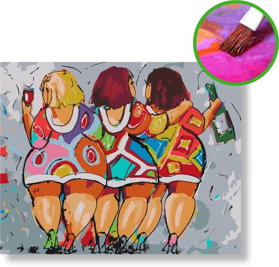 Proostende dikke dames | Schilderen op nummer | 80x100cm | Op frame ...