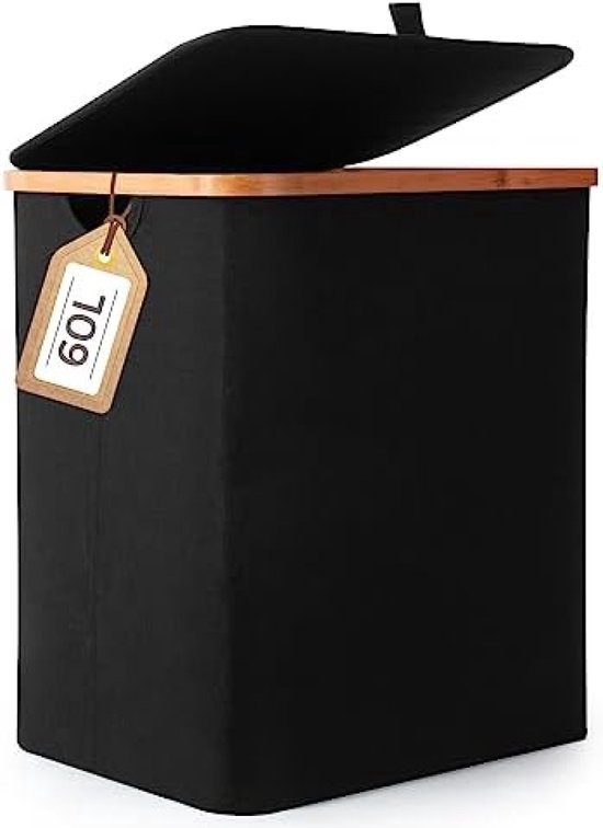 60L Wasmand met Deksel Bamboestrip Opvouwbare Kledingmanden Oxford Doek Wasverzamelaar... | bol