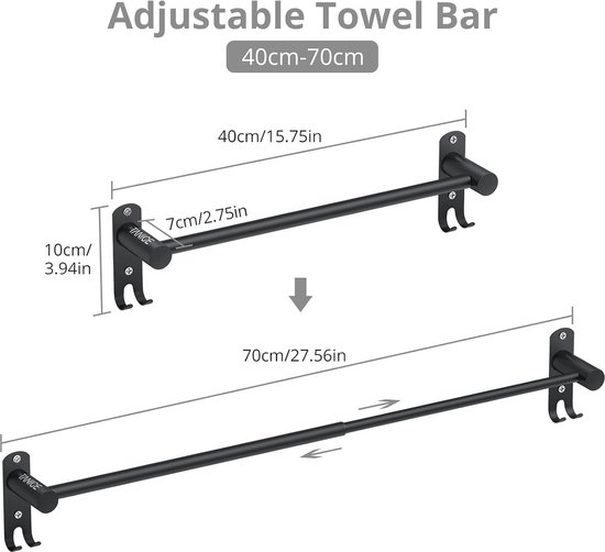 Verstelbare handdoekhouder voor badkamer en keuken – Wandmontage, 40-70 cm, roestvrij... | bol