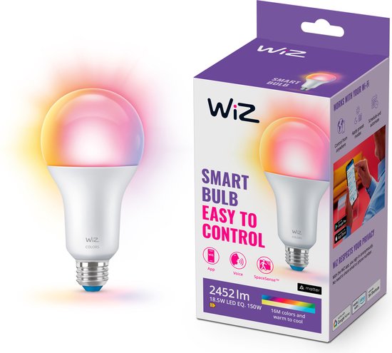 WiZ Lamp - Gekleurd en Wit Licht - Slimme LED Verlichting - E27 fitting ...