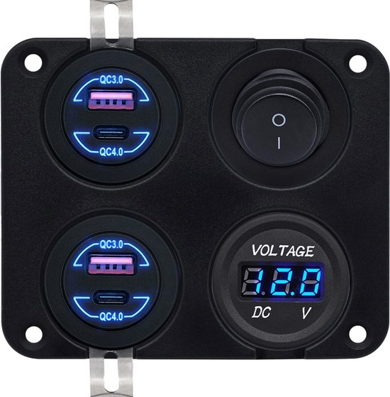ProRide 12V USB Autolader 4 Poorten - QC4.0 - Voltmeter en Schakelaar ...