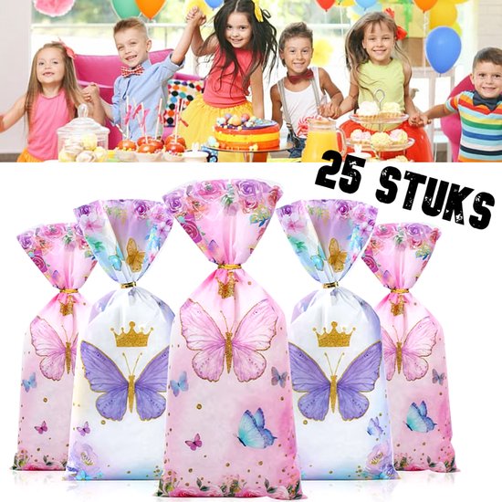 25 Stuks Uitdeelzakjes Vlinder - 2 Designs - Paars & Roze - Feestelijke ...