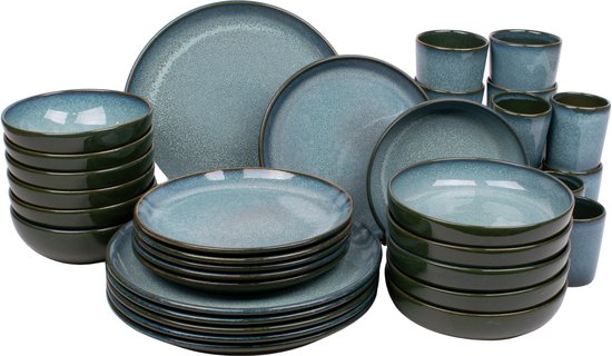 36 delige serviesset - 6 persoons - Evora - groen - Portugees stoneware ...