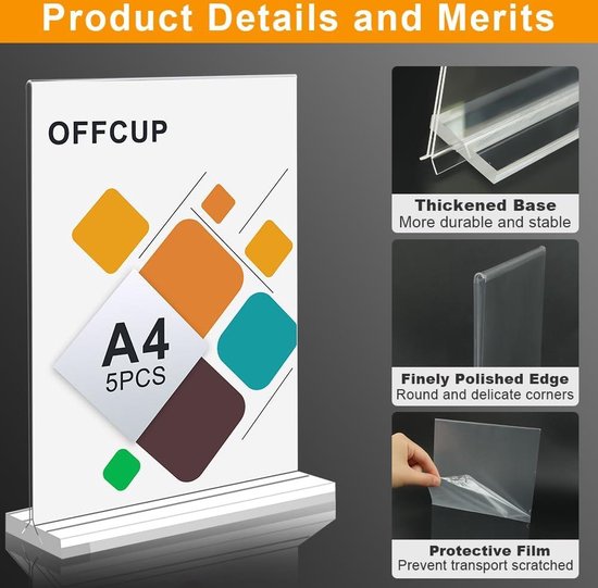 5 Pieces A4 T Stand Acrylic Display Stand - Double-Sided Vertical Table ...