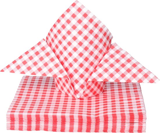 Ambiente Servetten rood wit geruite - 20 stuks - 33x33 cm - 3-laags | bol