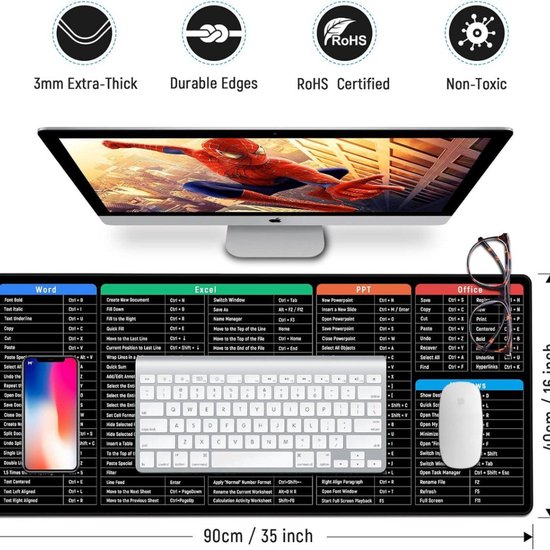 Gaming muismat met Excel sneltoetsen - Grote en multifunctionele ...