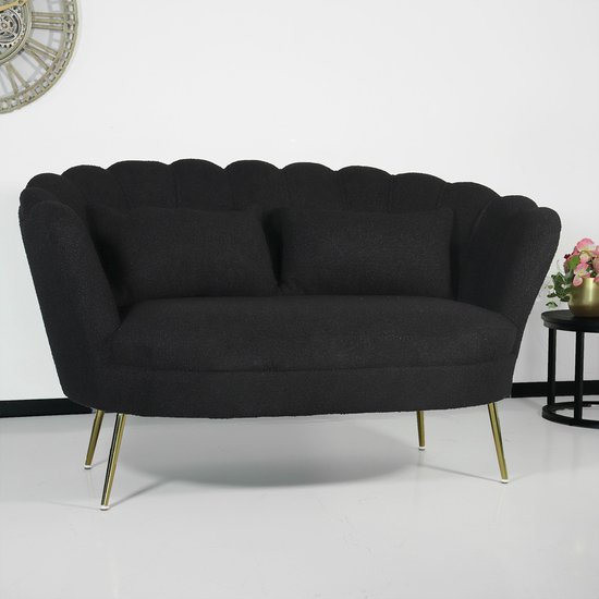 Zitbank Belle 2 zits teddy zwart bankstel 140cm stof incl. 2 kussens ...