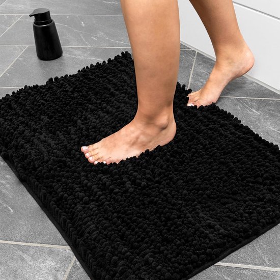 Zwarte Badmat 50 x 80 cm Antislip Zachte Douchemat Absorberend en ...