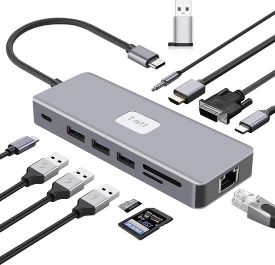 11-in-1 USB C Docking Station HDMI-adapter 4K @60Hz VGA USB 3.0 5Gbps PD 100W ethernet... | bol