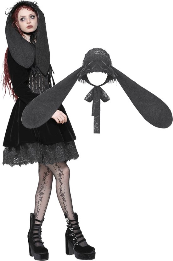 Dark in Love - Gothic Lolita Rabbit Ear Rose Lace Bonnet Hoed - Zwart | bol
