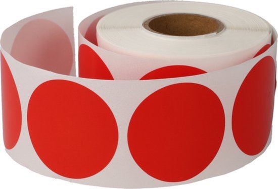 1000 Etiketten Stickers Rond 35 mm op Rol Rood - Label Blanco Sticker ...