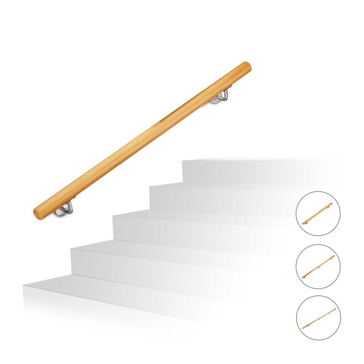 bol.com | relaxdays trapleuning hout - wandmontage - natuurlijk ...