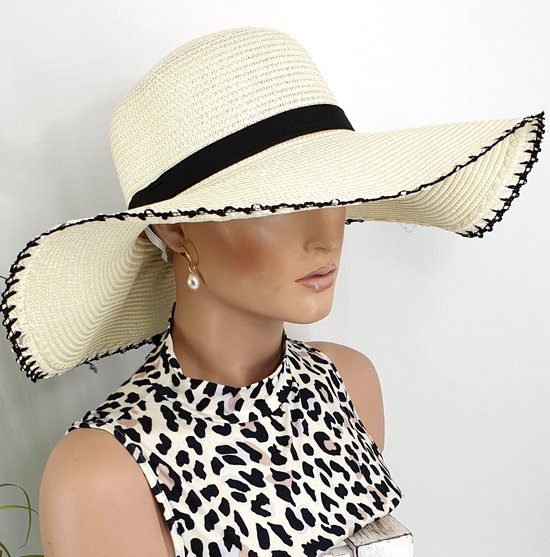 Elegante zomerhoed flaphoed strandhoed strohoed kleur naturel met ...