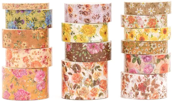15 rollen Washi Tape Bloempatroon - Decoratief Plakband voor Handwerken ...
