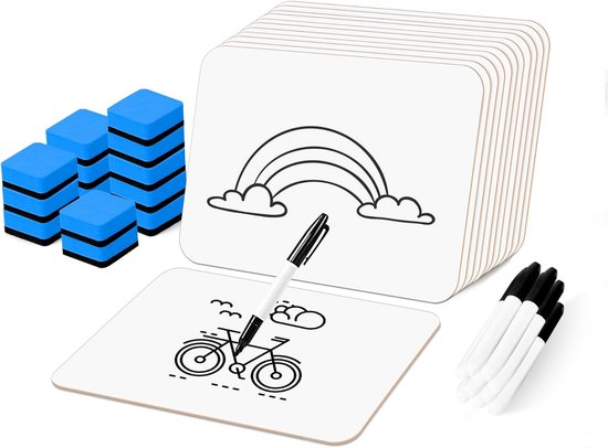 Droogwis whiteboards 30 x 22,5 cm - dubbelzijdig - 12 stuks inclusief ...