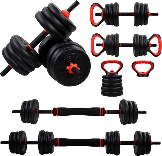 4-in-1 Verstelbare Dumbbells Set 20kg - Halters, Kettlebell & Push-Up ...
