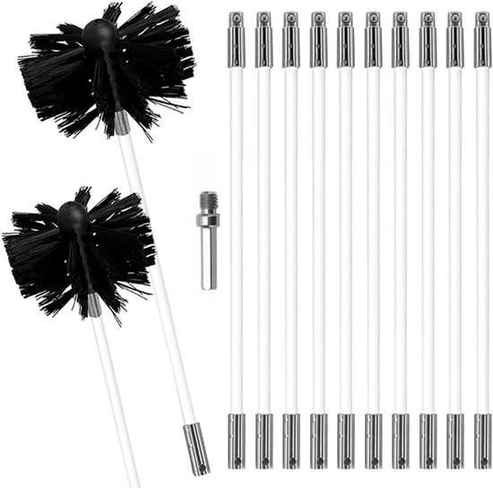 Flexibele Schoorsteenveegset met Borstels en Staven voor Kanalen en ...