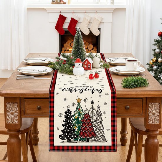 Unyqoos® Rode tafelloper met kerstmotief voor feestelijke decoratie en ...