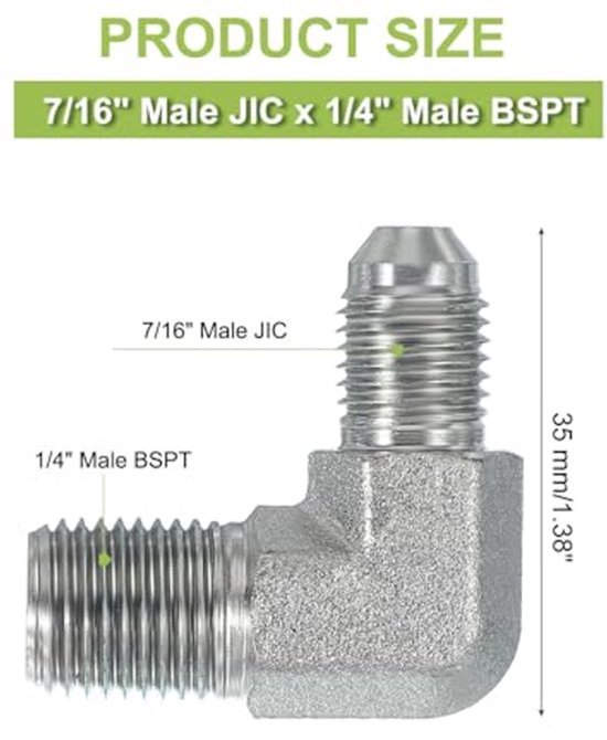 90 Graden Pipe Adapter - 7/16 Inch Male JIC x 1/4 Inch Male BSPT ...