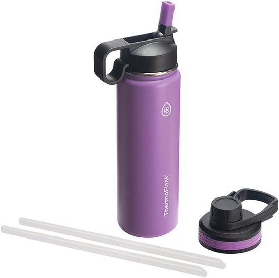 Dubbele roestvrij stalen geïsoleerde waterfles met twee deksels - 24 oz ...