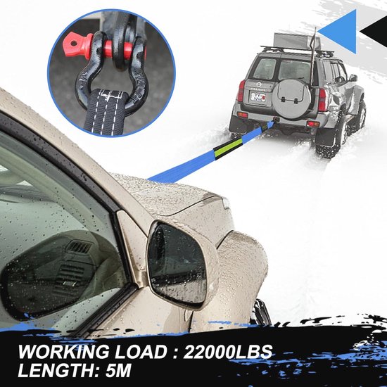 Off-road Recovery Tow Strap 10 Ton - 5M x 5cm met 2 Anti-Proof Gloves ...