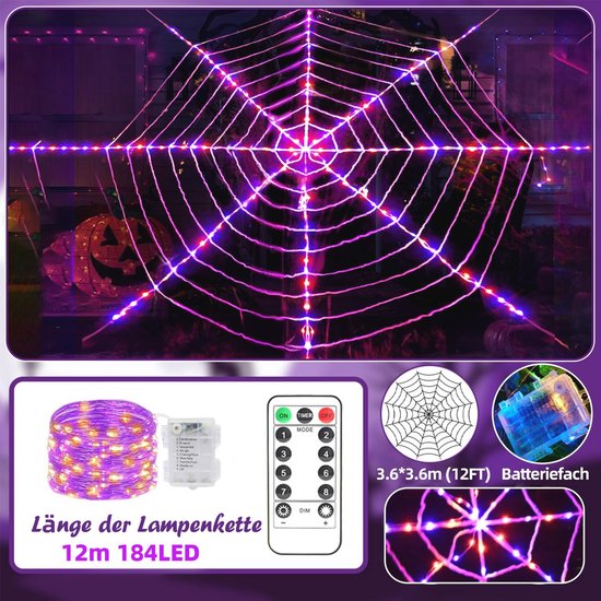 LED Halloween Spinnenweb Verlichting Decoratie - 3,6 m Lichtketting met ...