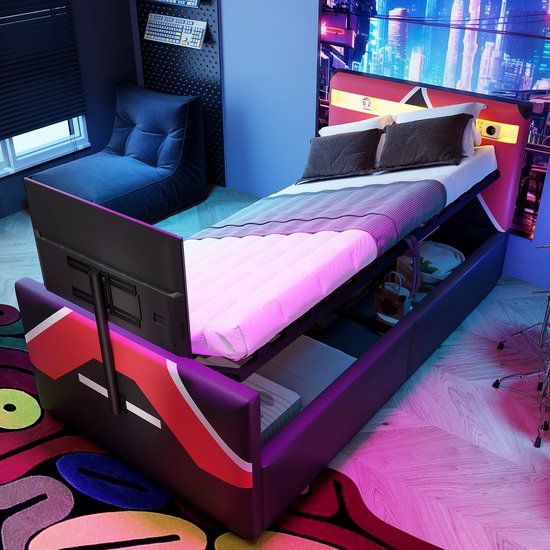 PHOEBE CAT Lit enfant - 90×200 cm - Style E-sports - Cuir artificiel ...