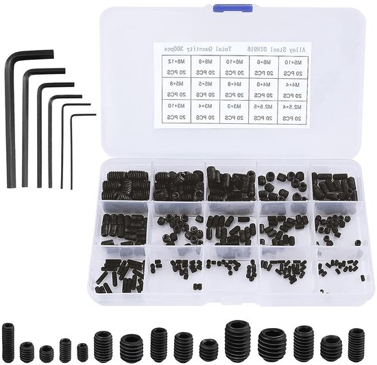 Assortiment schroeven met inbussleutel - zwart, 300 stuks, gelegeerd ...
