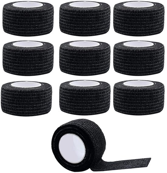 10 Rollen Zelfklevend Verband 2.5cm Zwart - Elastisch & Rekbaar ...